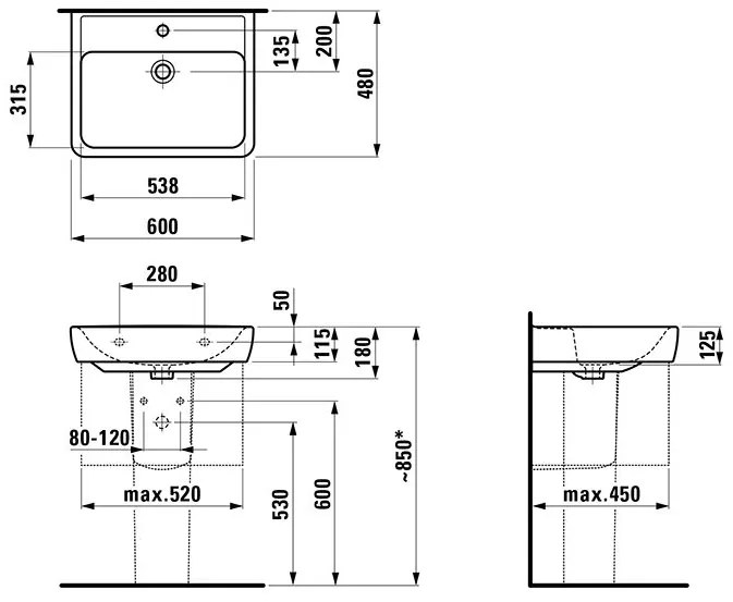LAUFEN PRO A umyvadlo 60 x 48 cm, H8189520001041
