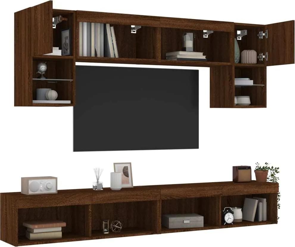 vidaXL 6dílná obývací stěna s LED kompozitní dřevo [3216707] Barva: hnědý dub