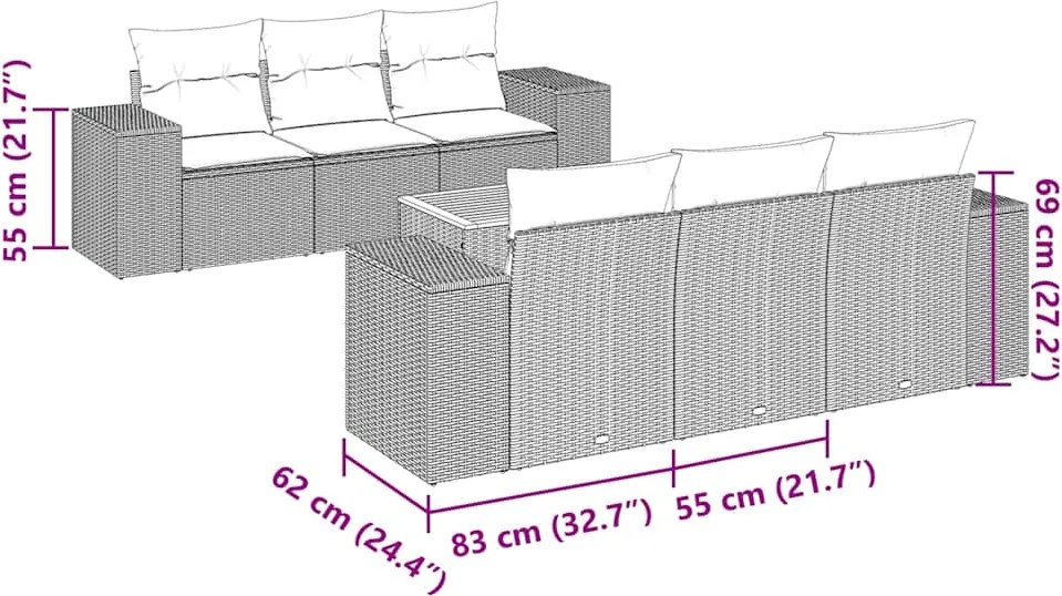 7dílná zahradní sedací souprava s poduškami černá polyratan 3257666