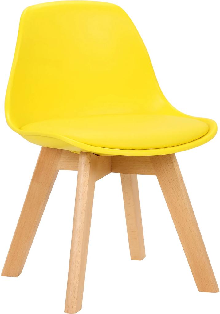 Dětská židle Lindi ~ plast, dřevěné nohy natura Barva  Žlutá