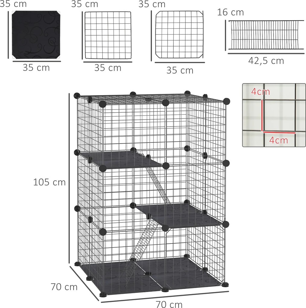 PawHut Kotec pro Malá Zvířata 38 Panelů, Hrací Rám pro Domácí Mazlíčky s Možností Přizpůsobení, Kovový Plot pro Morčata, Králíky a Krysíky 70x70x105 …