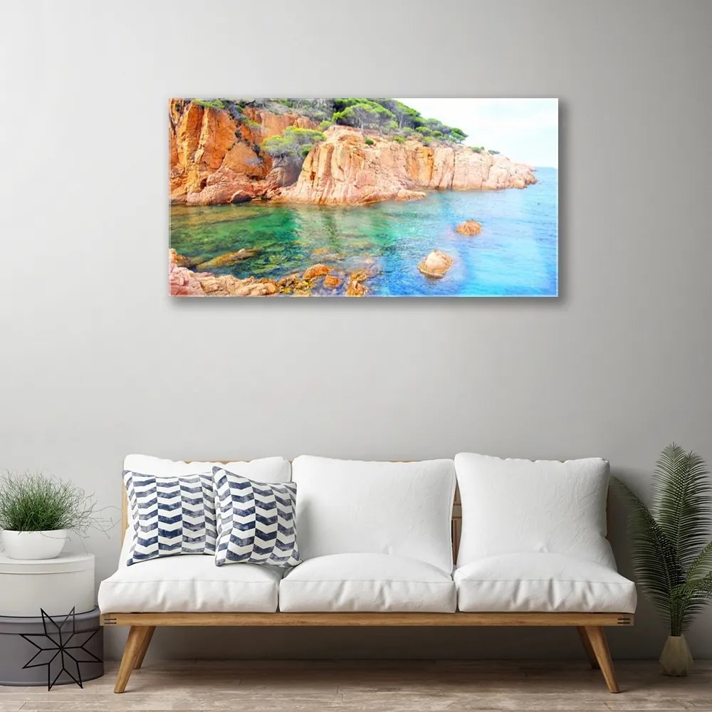 Obraz na skle Skály Moře Krajina 100x50 cm
