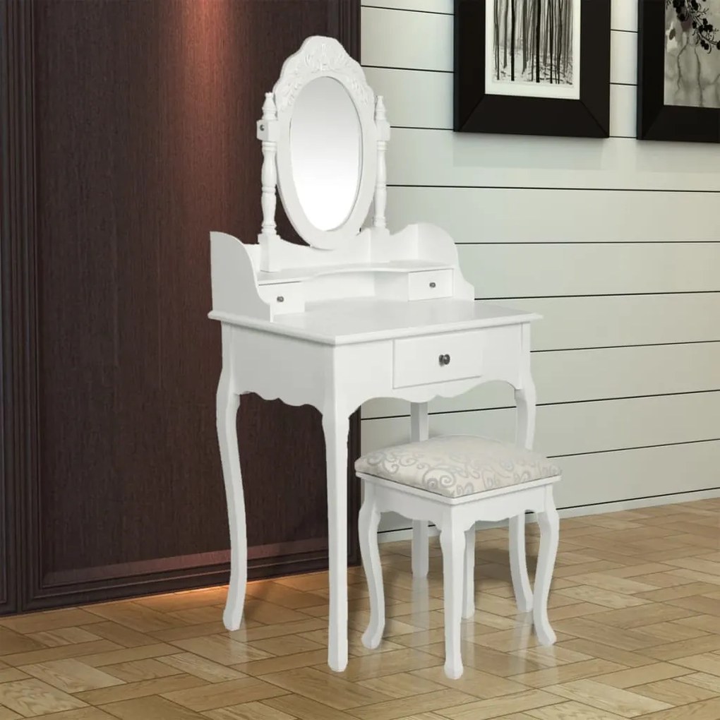 Toaletní stolek se zrcadlem a stoličkou bílý - Default Title