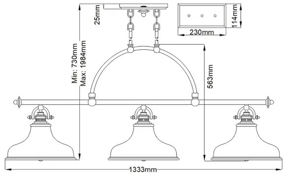 Quoizel QZ-EMERY3P-WS - Lustr na řetězu EMERY 3xE27/100W/230V mosaz