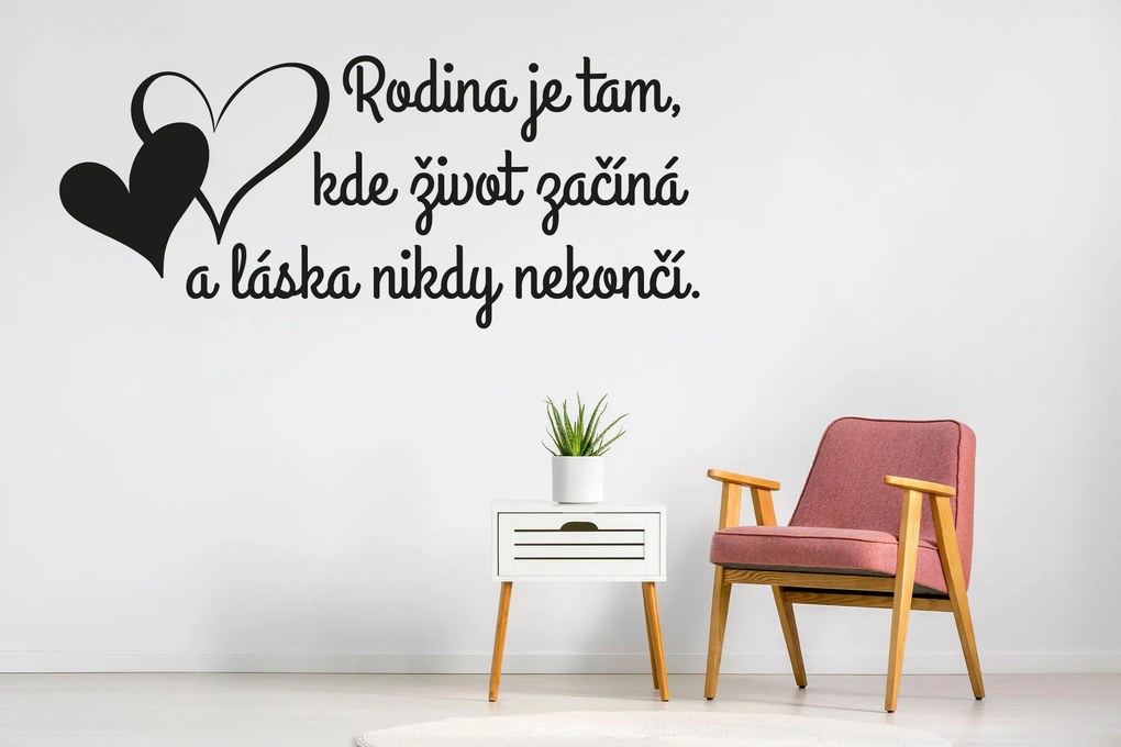 Samolepka na zeď Rodina je tam Barevná varianta: Černá, Velikost (šířka x výška): 60x26cm