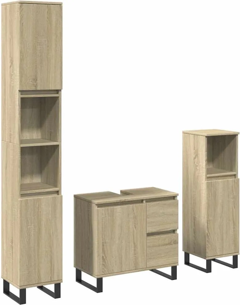 3dílný set koupelnového nábytku dub sonoma kompozitní dřevo 3307678