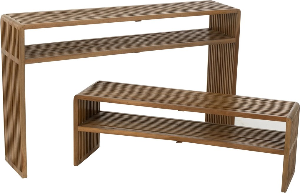 Sada 2 konzolových stolů Cubic s policí z teakového dřeva – 130*30*80 / 118*30*40 cm