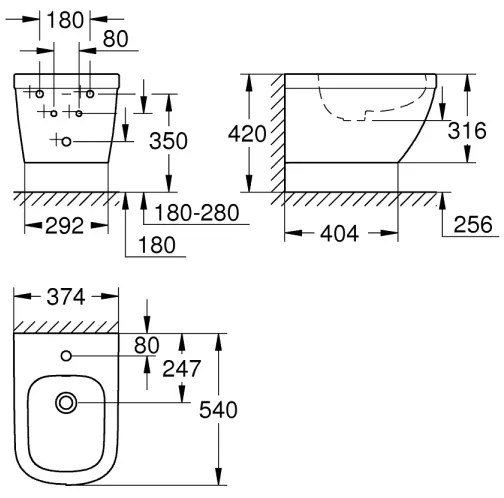GROHE 39208000 - Závěsný bidet EURO CERAMIC 540 × 375 mm keramika/bílá
