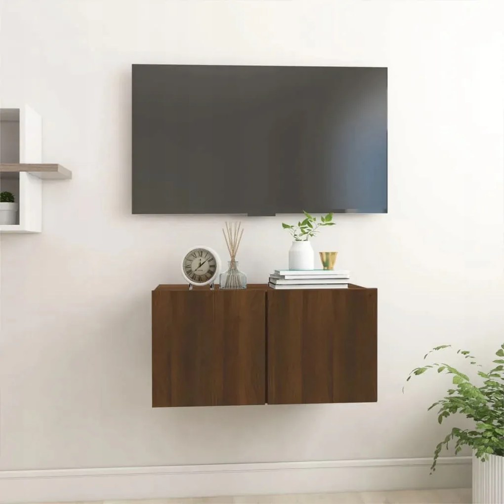 Fionshop 263596008 Závěsná Tv skříňka hnědý dub 60 x 30 x 30 cm kompozitn