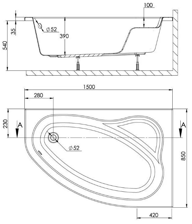 Simpla 150x85 akrylátová vana Délka vany: 150cm, Orientace: Levá