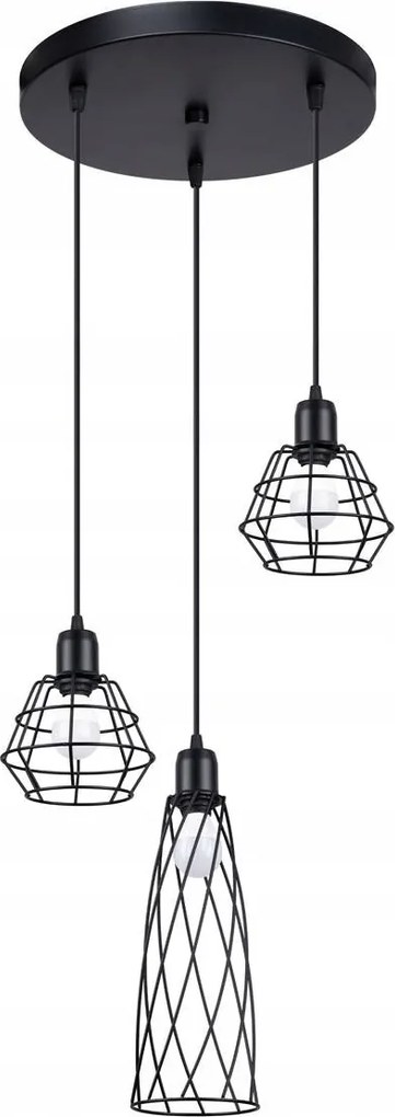 Černá trojitá závěsná lampa industrial Suba 3P E27 SL.1166 Sollux