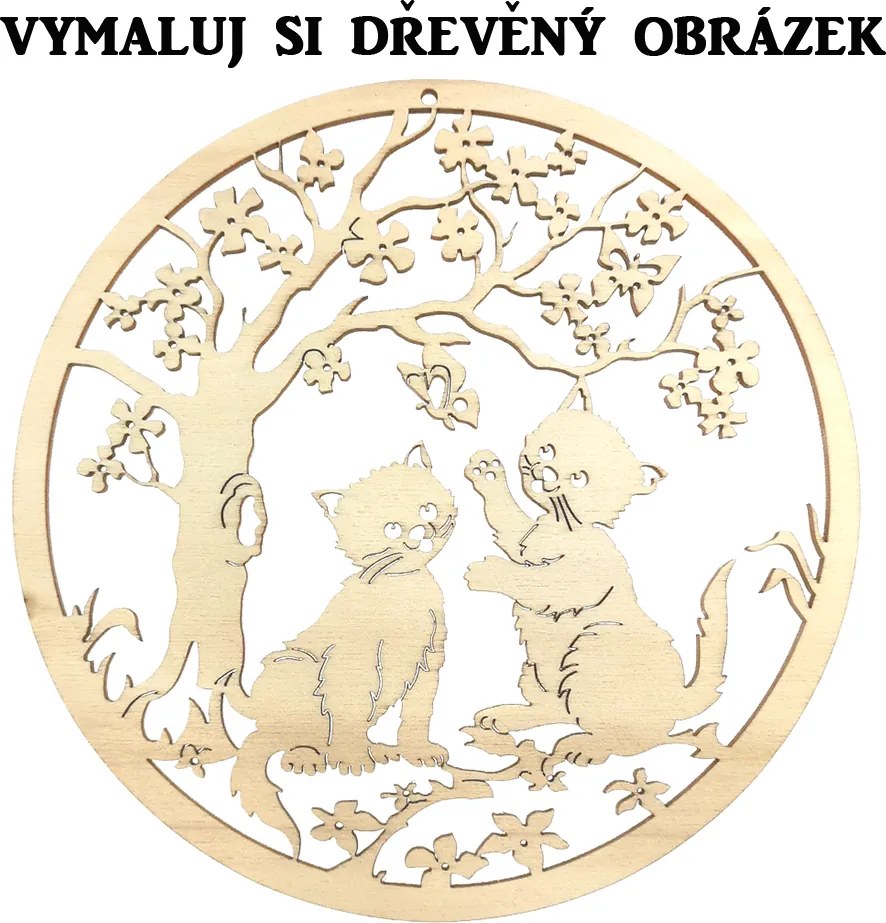 AMADEA Dřevěný obrázek k vymalování kočky v kolečku , průměr 19 cm