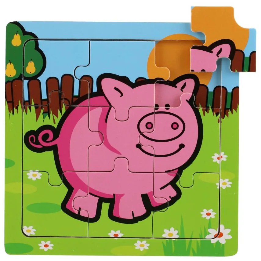 Teddies Mini puzzle dřevěné 9 dílků Moje první zvířátka pro nejmenší 15x15x0,8cm 6 druhů MPZ 12m+