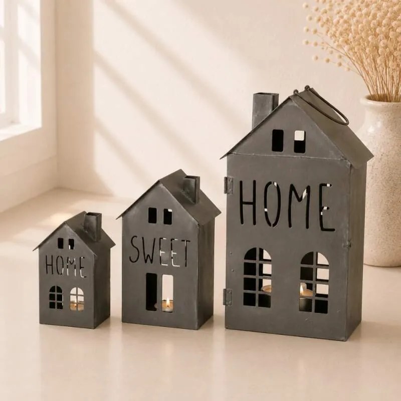 Kovové lucerny Home Sweet Home - set 3 ks