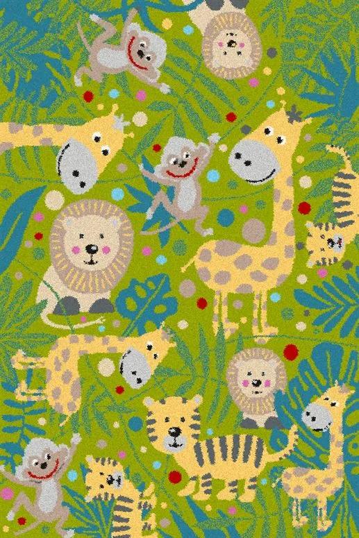 Dětský koberec Agnella Funky Top Jungla Zvířátka zelený modrý Rozměr: 300x400 cm