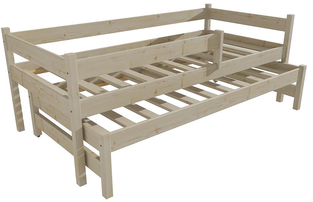 Vomaks Dětská postel s výsuvnou přistýlkou DPV 017 se zábranou Rozměr: 80 x 180 cm, Barva: bezbarvý lak