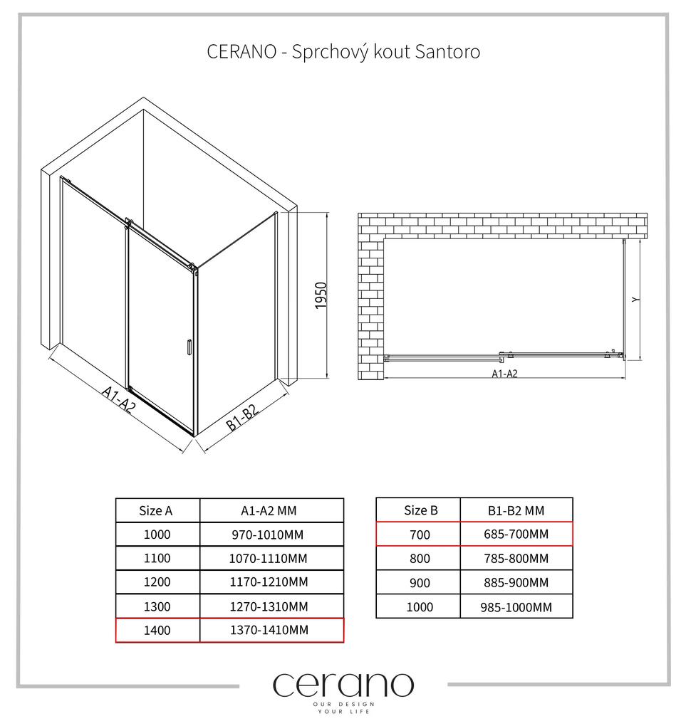 CERANO - Sprchový kout Santoro L/P - černá matná, transparentní sklo - 140x70 cm - posuvný