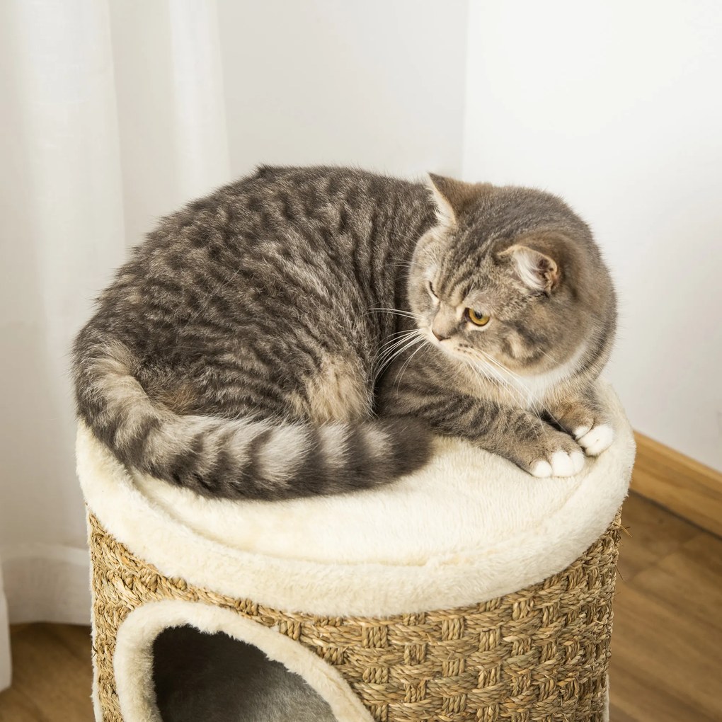 PawHut škrabadlo pro kočky 3 úrovně se sisalem a plyšem 37,5x37,5x70cm ideální pro milovníky koček