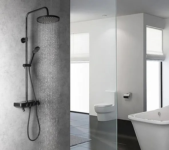 Aqualine Aqualine, FARRAO sprchový sloup s baterií a napouštěním, černá mat, SL450B