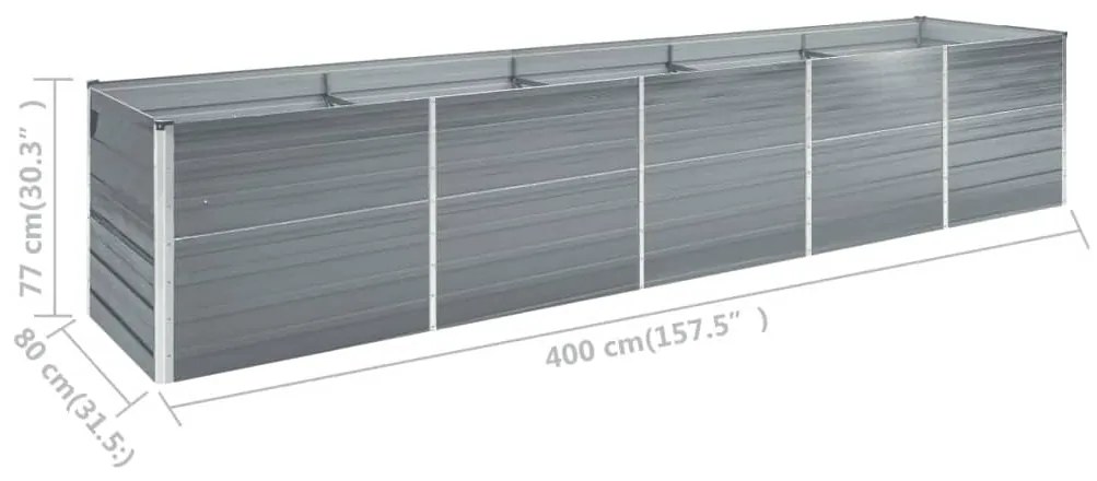 Vyvýšený záhon pozinkovaná ocel 400 x 80 x 77 cm šedý,  47060