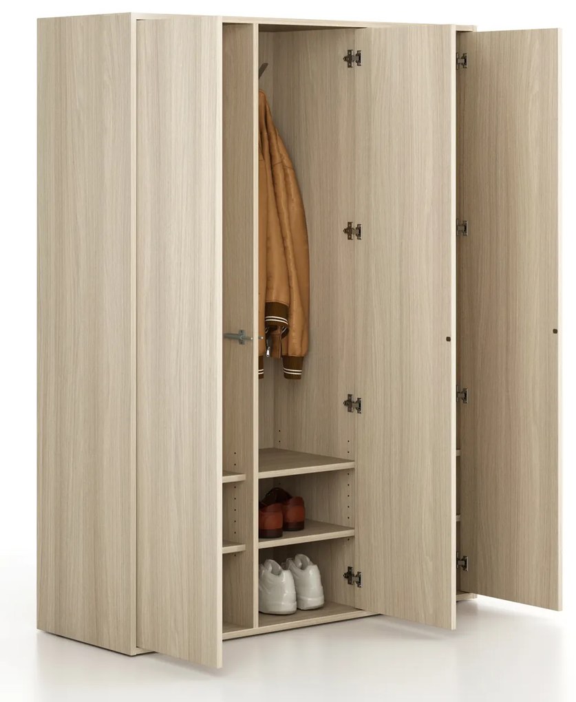 Šatní skříň FRAME, 3 oddíly, 1299 x 450 x 1735 mm, PUSH-lock, dub přírodní
