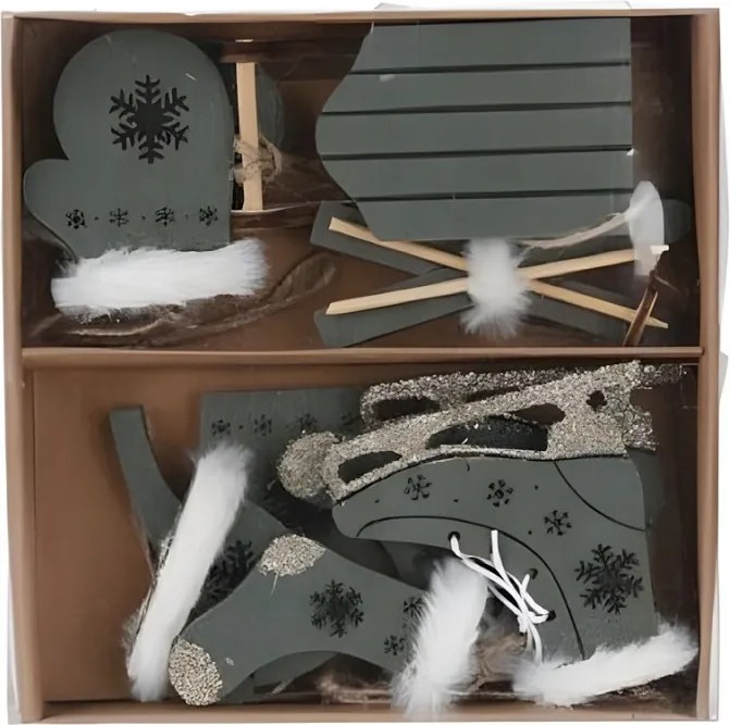 Sada vánočních ozdob v textilním designu – šedá 10 ks 16 × 16 cm