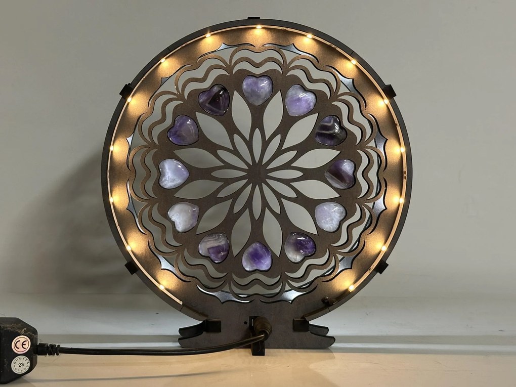 Li-Go "Srdce, ametystová mandala" Stolní lampa 20x22 cm černá s patinou