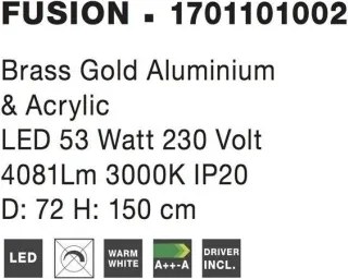 Závěsné LED svítidlo NOVA LUCE FUSION 53W 3000K zlatá barva 1701101002