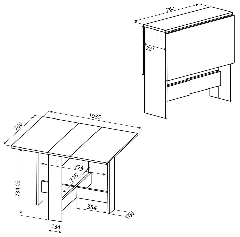 Rozkládací jídelní stůl s bílou deskou 76x28 cm Papillon – TemaHome