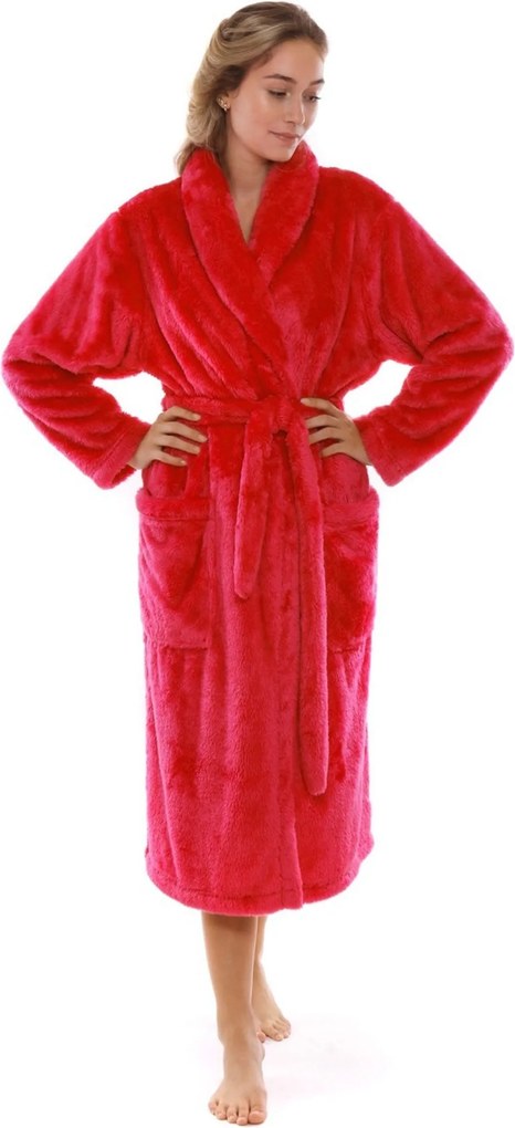 Huňatý červený župan s límcem Lilly 21 20 3551 - L