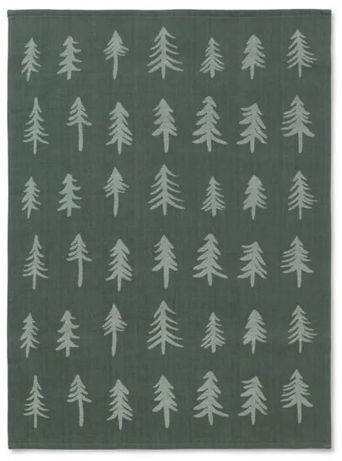 Ferm Living Vánoční bavlněná utěrka Dark Green Tree, zelená barva, textil