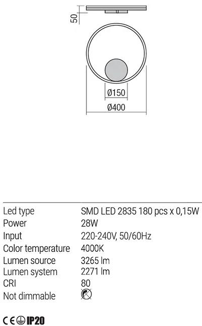 Redo Nástěnné/stropní LED svítidlo ORBIT ø 40 cm, 4000K Barva: Bílá, Stmívání, řízení: TRIAC