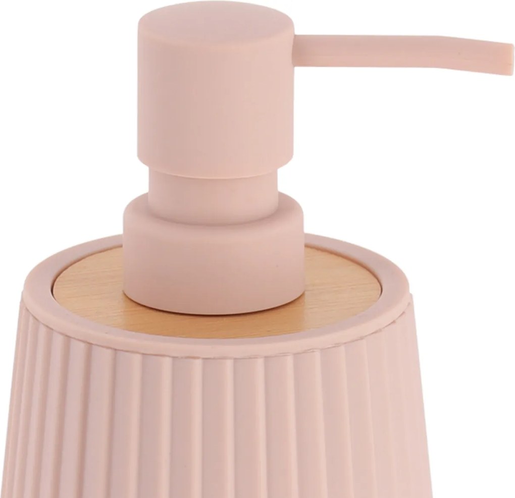 Dávkovač mýdla Roza, růžová/s dřevěnými prvky, 250 ml