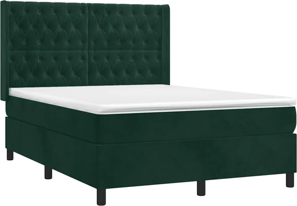Box spring postel s matrací a LED tmavě zelená 140x200 cm samet 3139748