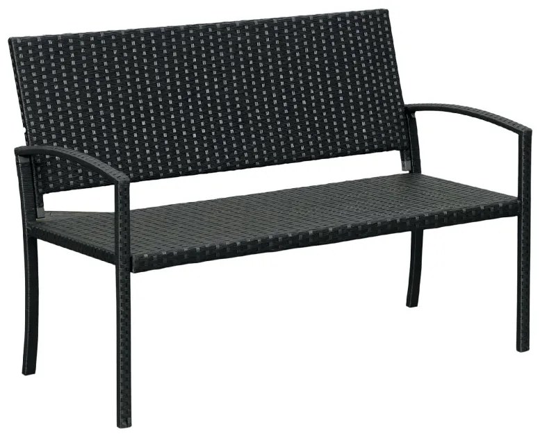 Outsunny polyratanová zahradní lavička 2místná lavička s ocelovým rámem a proutím černá Š122 x H60 x V87cm pro zahradu a terasu | Aosom.de