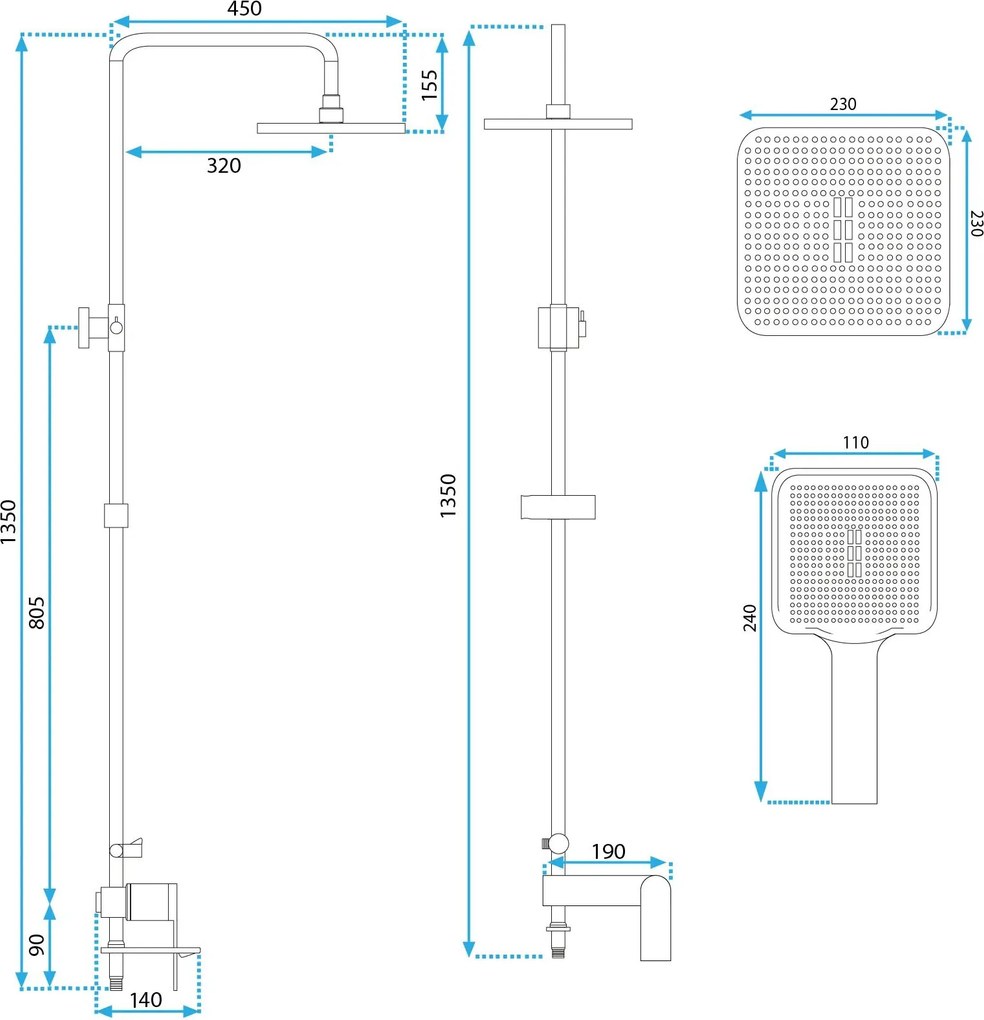 Rea Storm, vanová/sprchová souprava s dešťovou hlavovou sprchou a ruční sprchovou hlavicí, grafitová, REA-P9534