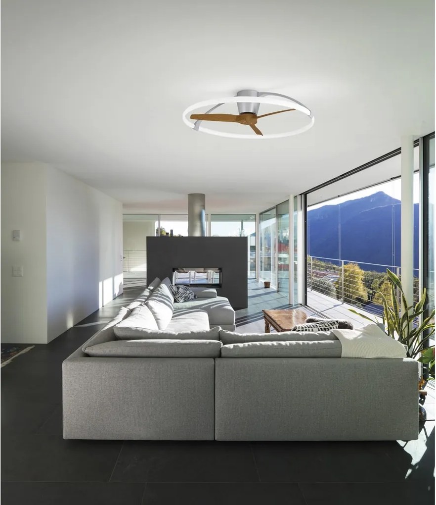Mantra 7533 Nepal, stropní svítidlo s ventilátorem a dálkovým ovladačem, LED 75W 2700K-5000K, dřevo/stříbrná, průměr 105cm