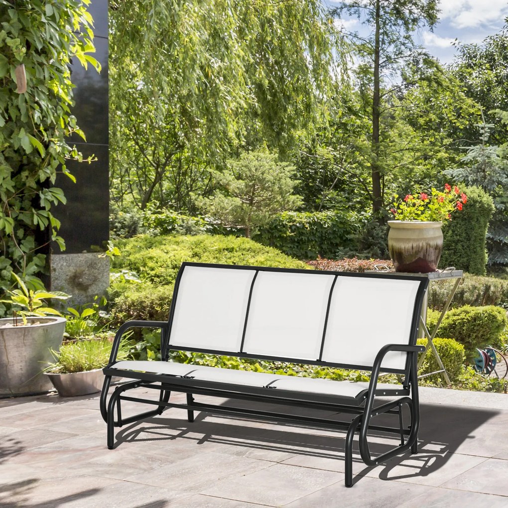 Outsunny zahradní houpačková lavička pro 3 osoby z kovu a prodyšného síťového materiálu, 147x75x85 cm, béžová