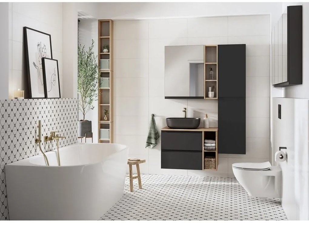 Cersanit Moduo Slim, závěsná umyvadlová skříňka 80x38x57 cm, antracitová matná, S590-089