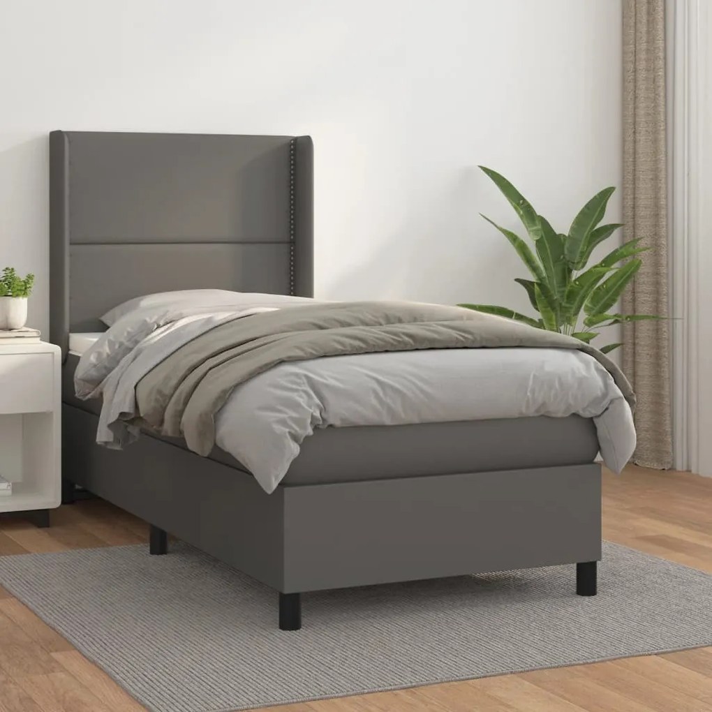 Box spring postel s matrací šedá 90x200 cm umělá kůže