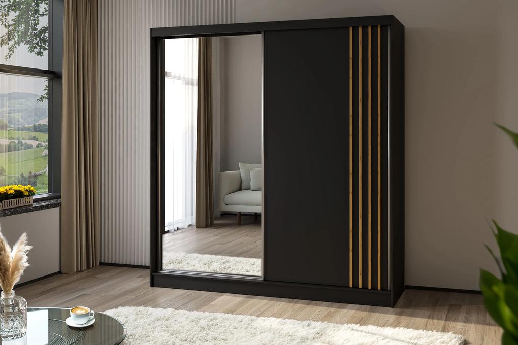 Skříň s posuvnými dveřmi Korina 200 cm Barva: Černá / Černá / Bílá