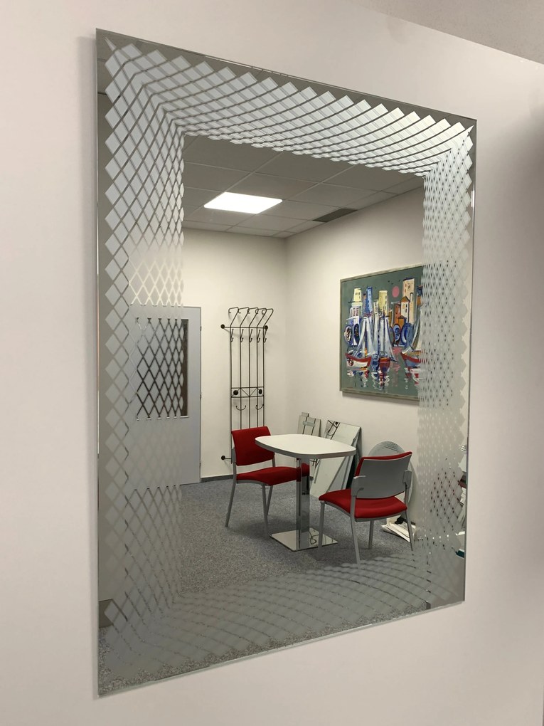 Zrcadlo na zeď do pokoje ložnice dekorativní SPACE 60 x 80 cm s potiskem motivu překřížených linií 410-753