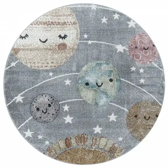 Dětský koberec Funny planety šedý, kruh | BIANO