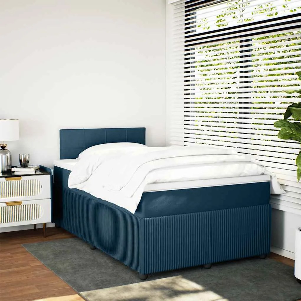 Box spring postel s matrací modrá 120 x 200 cm samet 3290014