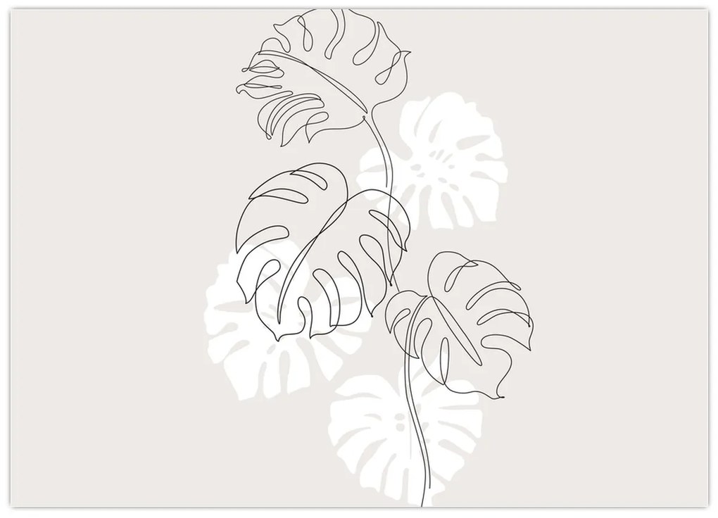 Skleněný obraz - Line art monstera N⁰3 (70x50 cm)