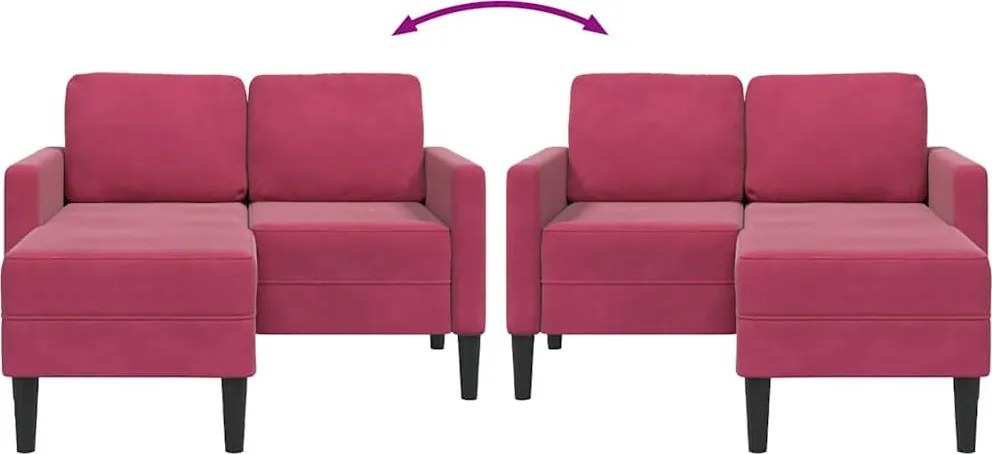 vidaXL Dvoumístná pohovka s lehátkem ve tvaru L 125 cm samet [4107072] Barva: vínová červená