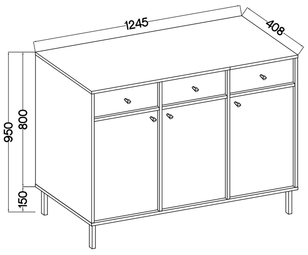 TOKYO 2 c | komoda 827 | 124,5 cm | černá grafit/zlatá