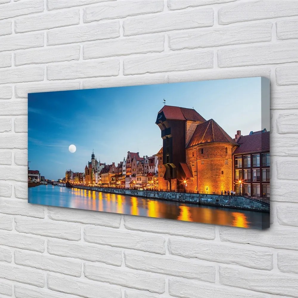 Obrazy na plátně Řeka noc Gdańsk Staré Město 125x50 cm