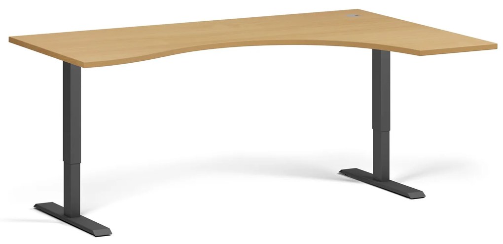 Ergonomický výškově nastavitelný stůl, 180x120 cm, 2 motory, L/P, černá podnož, buk