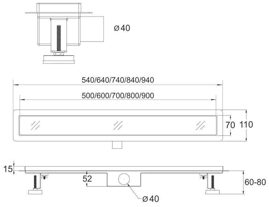 Mereo odtokový sprchový žlab 90 cm vč. roštu WAVE CZ113